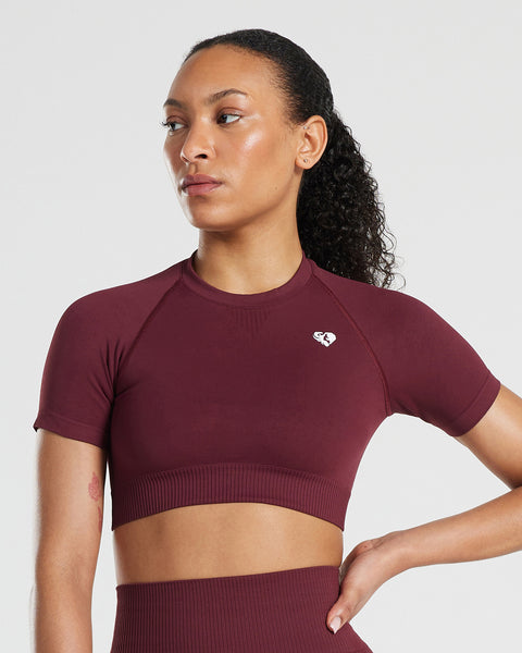 Crop Top Bauchfrei - Damen Kurzarm Farbe Dark Cherry | Women's Best AT
